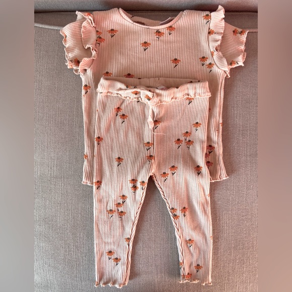 Zara | Matching Sets | Zara Floral Ribbed Matching Set | Poshmark